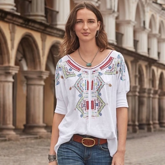 Sundance | Tops | Sundance Southwestern Embroidered Cotton Boho Tshirt ...